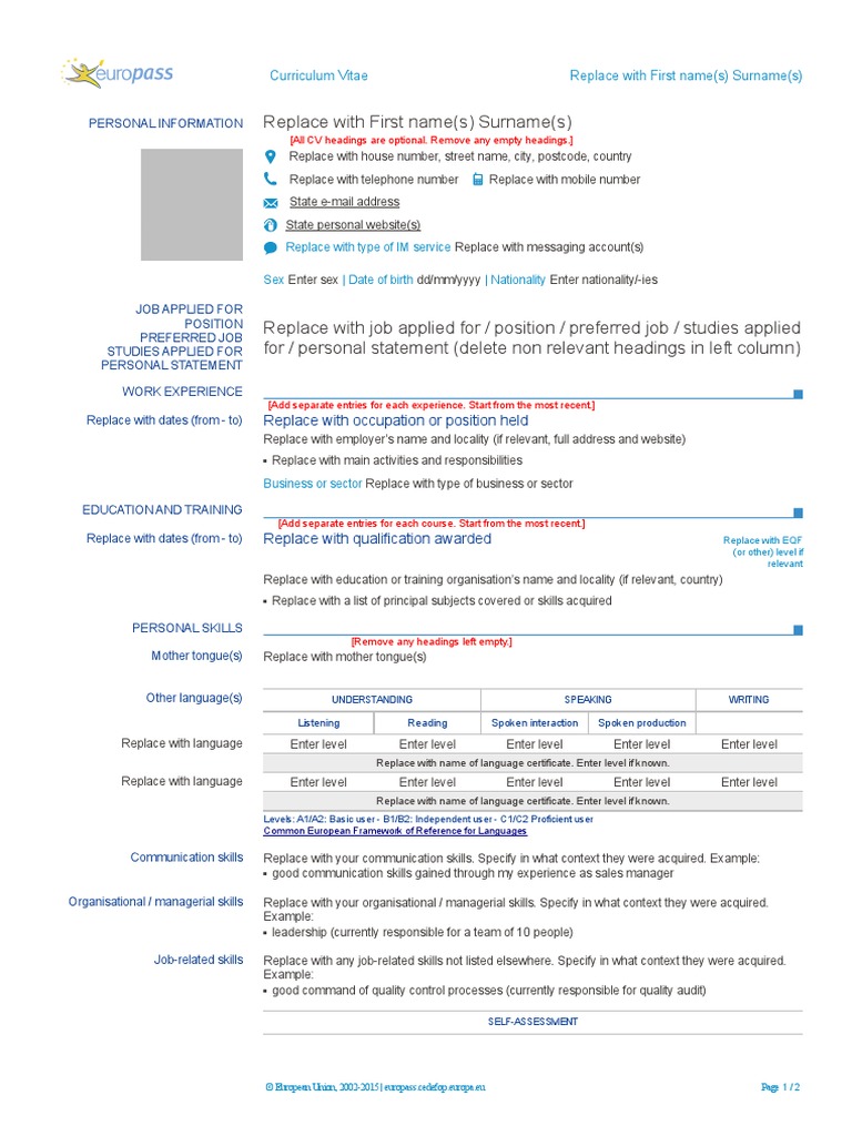 CV Template Europass - 4 | PDF