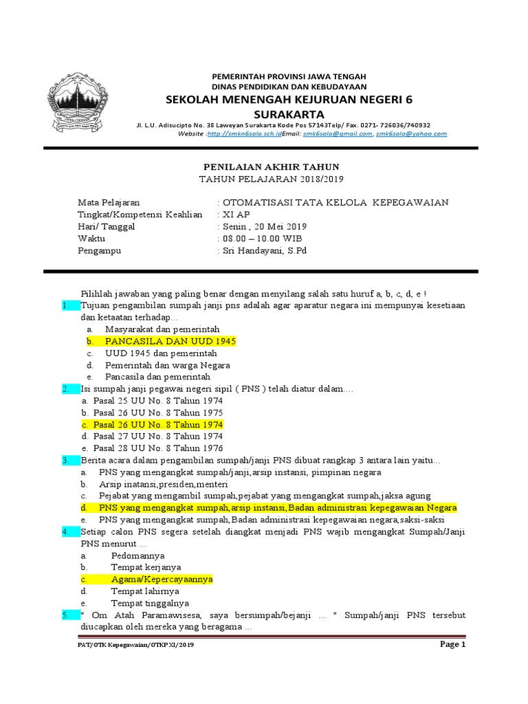 Soal Otk Kepegawaian Xi | PDF