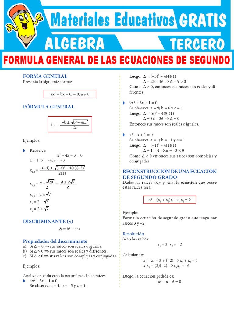 Formula General de Las Ecuaciones de Segundo Grado para Tercer Grado de ...