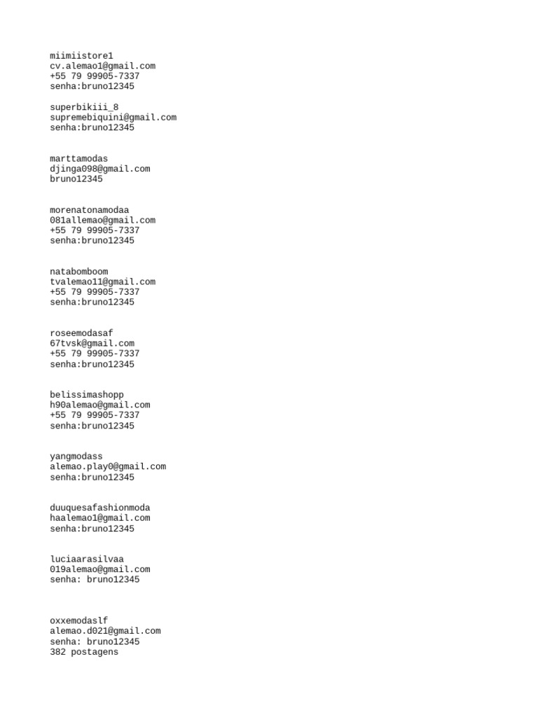 Contas de Moda e Senhas Repetidas | PDF