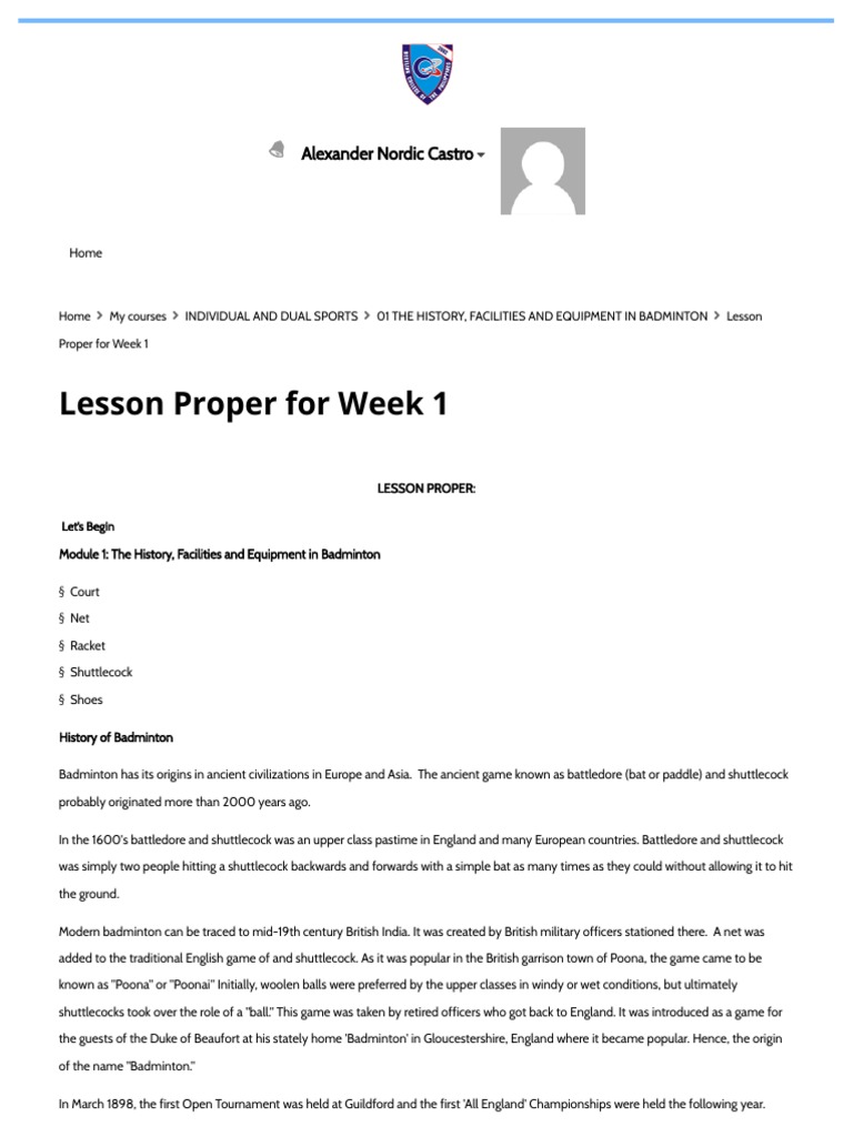 122 - PE3 - Lesson Proper For Week 1 | PDF | Sports