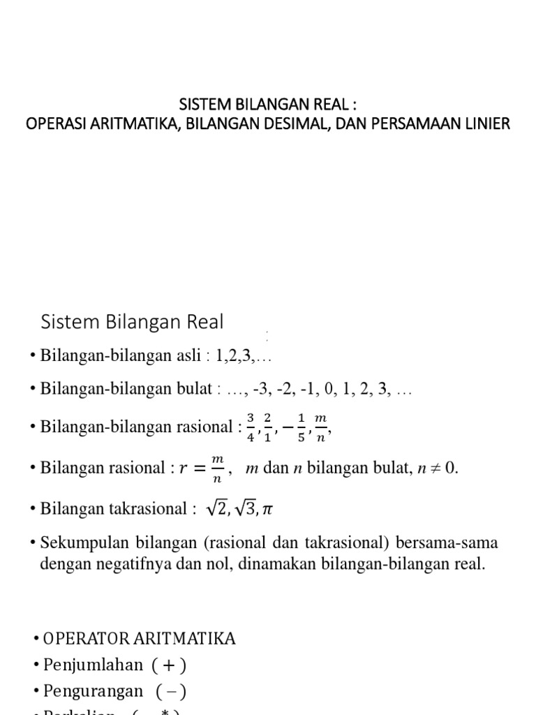 Sistem Bilangan Real Dan Persamaan Linier | PDF