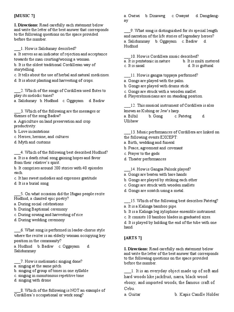 Music & Arts q2 g7 | PDF | Language Arts & Discipline | Foreign Language Studies