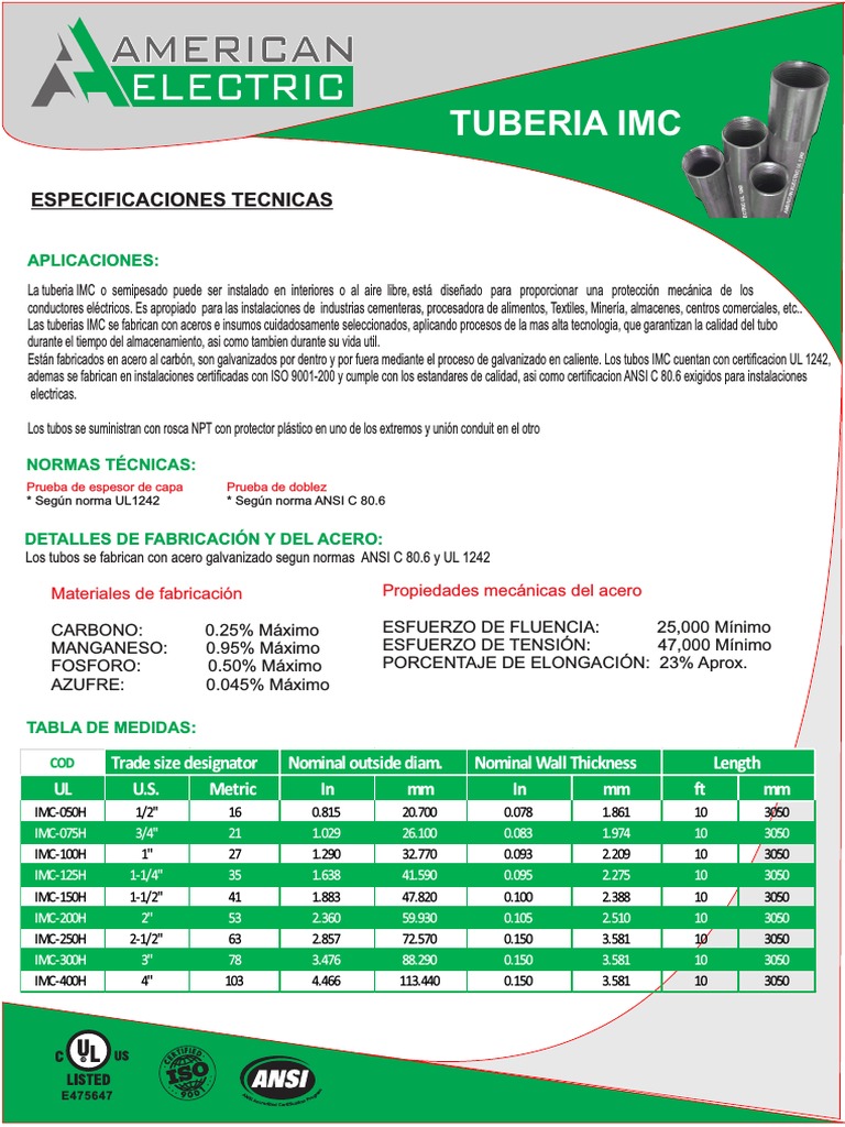 Tubería IMC - 2 | PDF | Acero | Ingeniería de Edificación