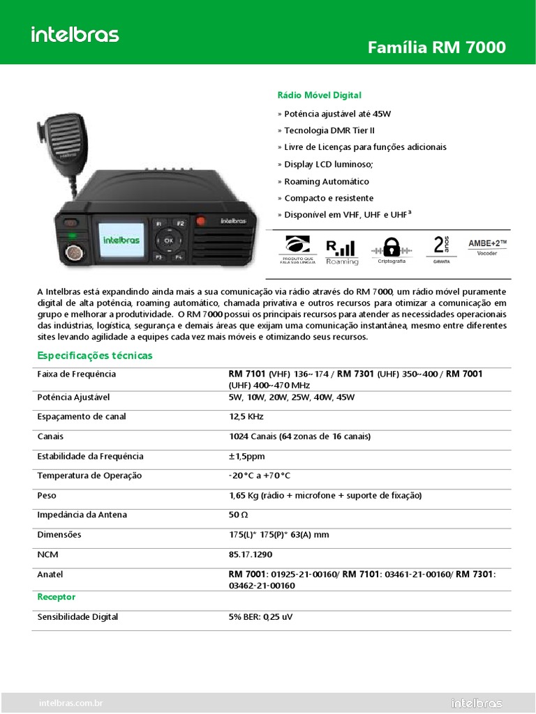 Datasheet - RM 7000 - PT | PDF | Frequência muito alta | Rádio