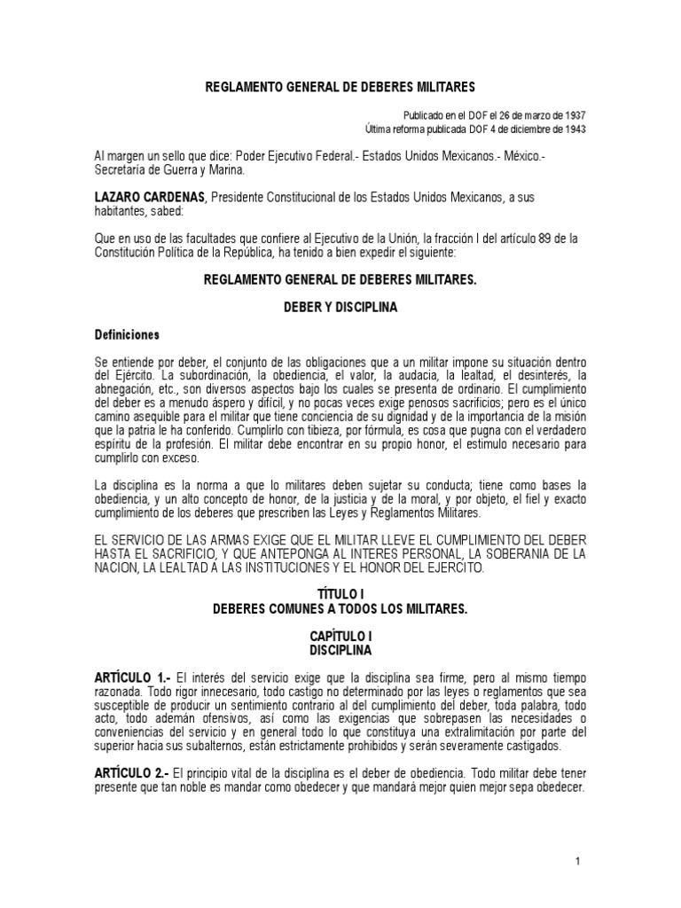 +001 Reglamento General de Deberes Militares 1943 | PDF | Ciencia militar | Disciplinas