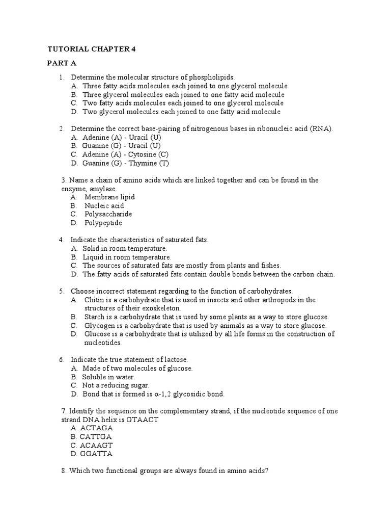 Tutorial Chapter 4 Bio | PDF | Nucleotides | Nucleic Acids