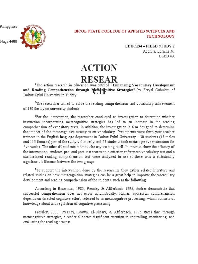 Action Research | PDF | Metacognition | Reading Comprehension