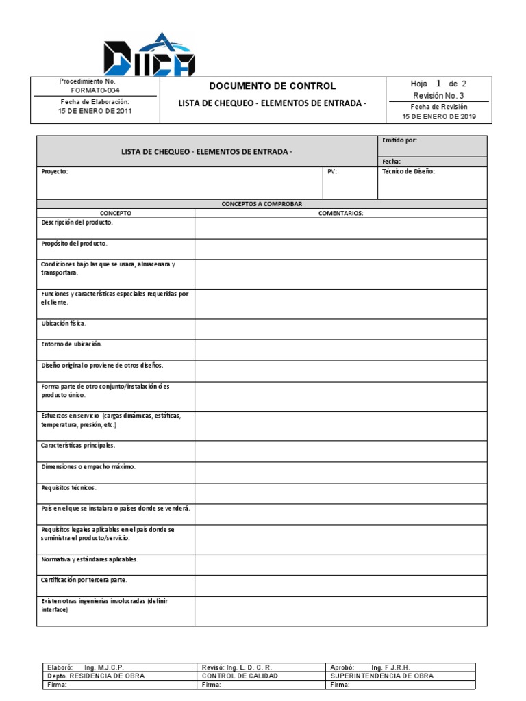 Formato de Lista de Chequeo Elementos Entrada | PDF | Diseño | Business