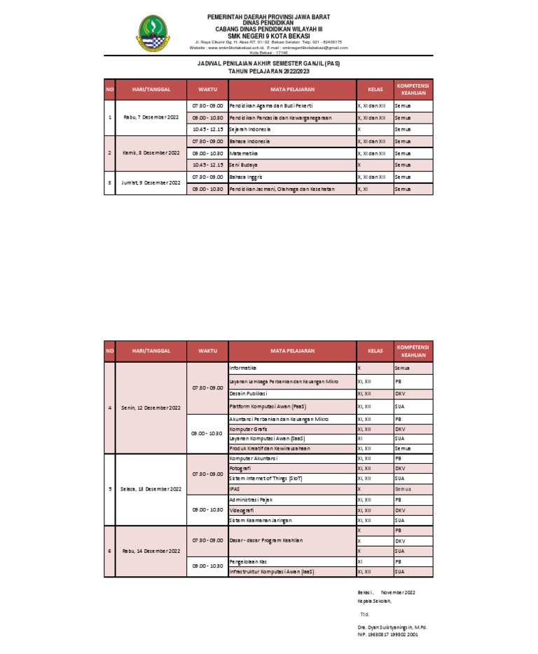 Jadwal PAS Ganjil 2022-2023 - Rev1 | PDF