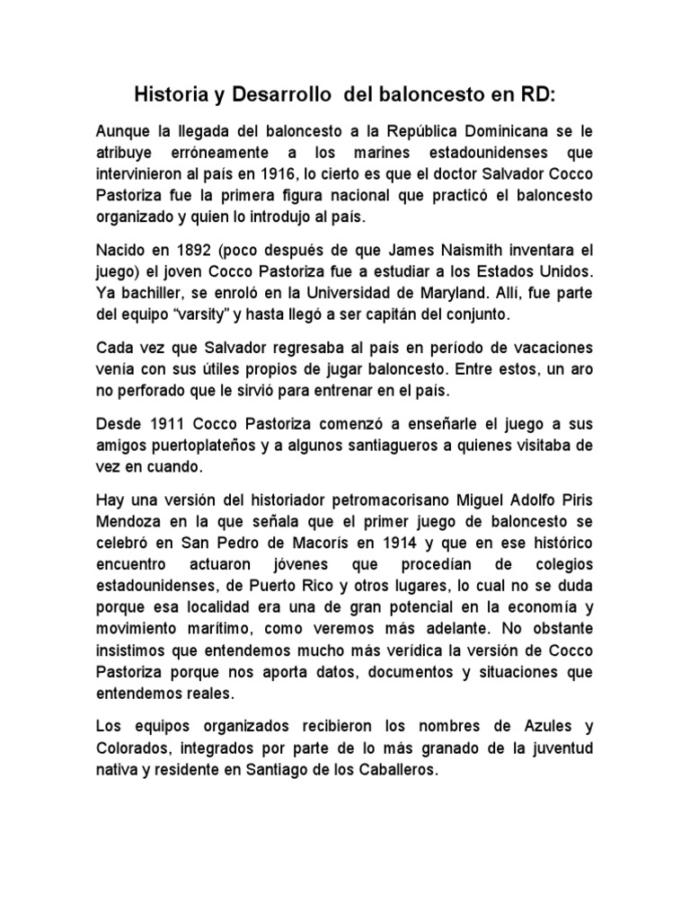 Historia del Baloncesto en RD | PDF | Deportes