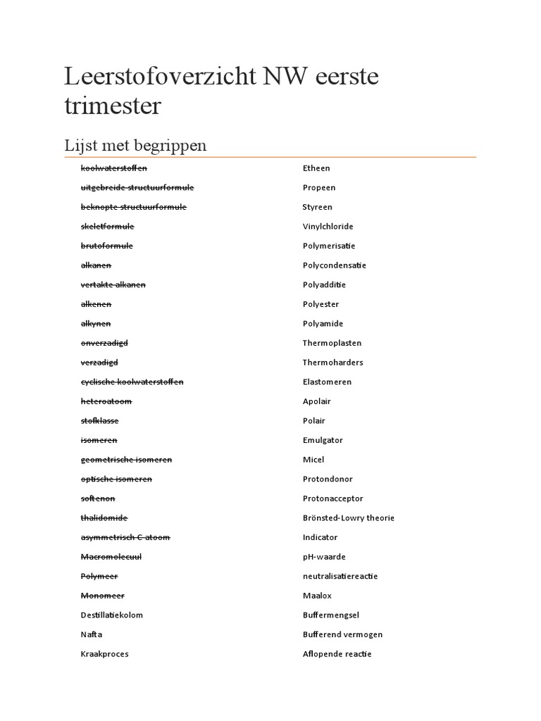 Leerstofoverzicht Eerste Trimester | PDF