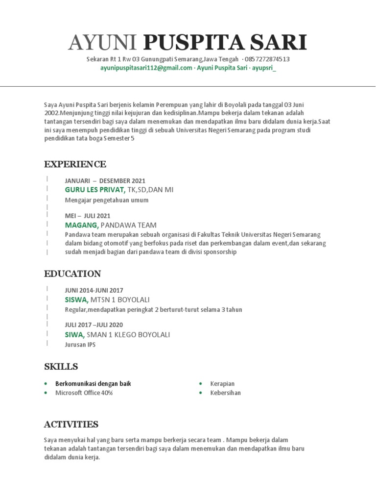 CV Ayuni Puspita Sari Fiks | PDF | Karier & Perkembangan