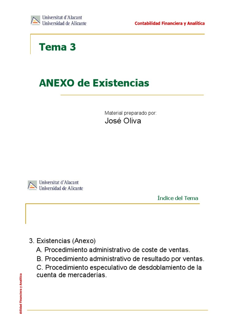 Tema03 Anexoexistencias | PDF | Bienes | Precios