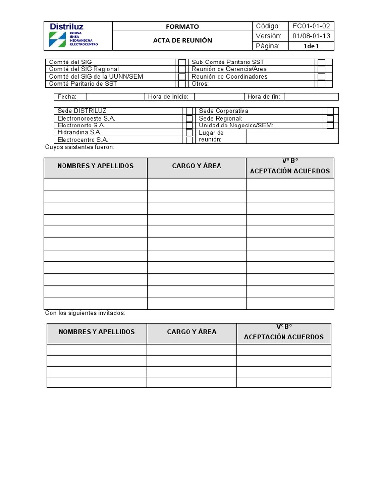Formato Acta de Reunion | PDF