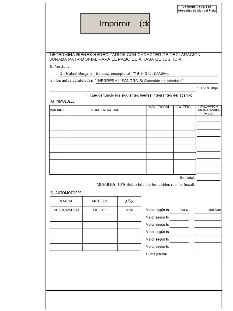 Formulario Declaracion Jurada de Bienes Hereditarios | PDF