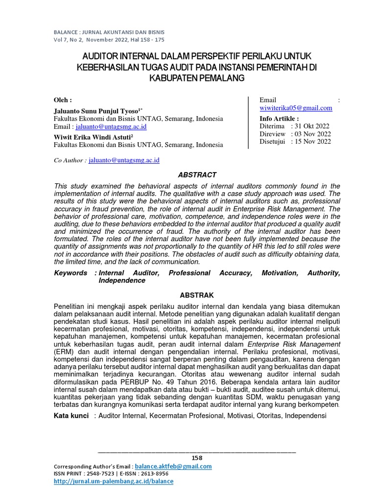 Artikel Aspek Keprilakuan Pada Audit Internal | PDF | Karier & Perkembangan | Bisnis