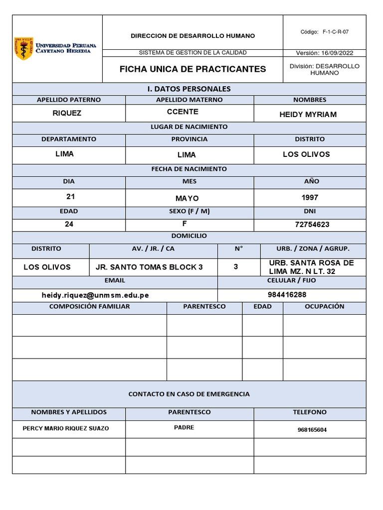 Ficha de Practicante | PDF