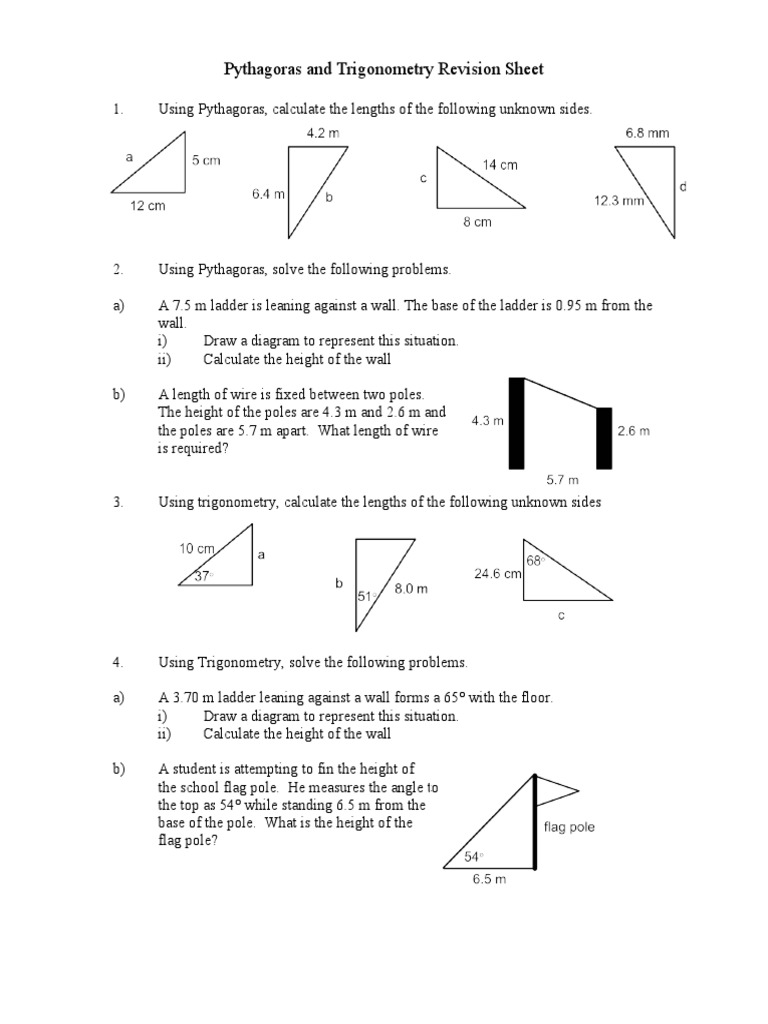 Year 10 Pythagoras and Trigonometry Revision | PDF