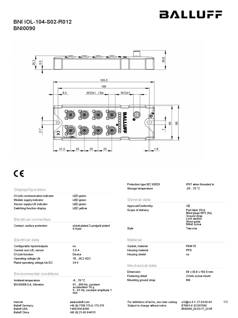 Balluff BNI0090 Datasheet | PDF | Manufactured Goods | Electrical ...