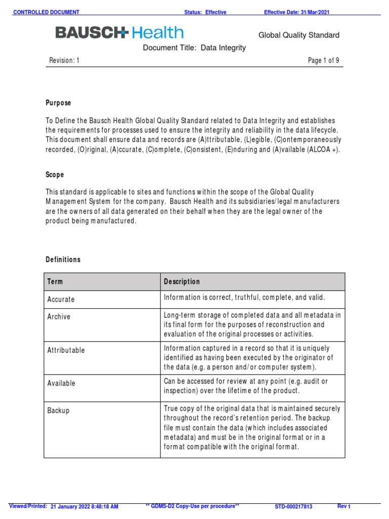 STD-000217813 Data Integrity | PDF | File Format | Metadata