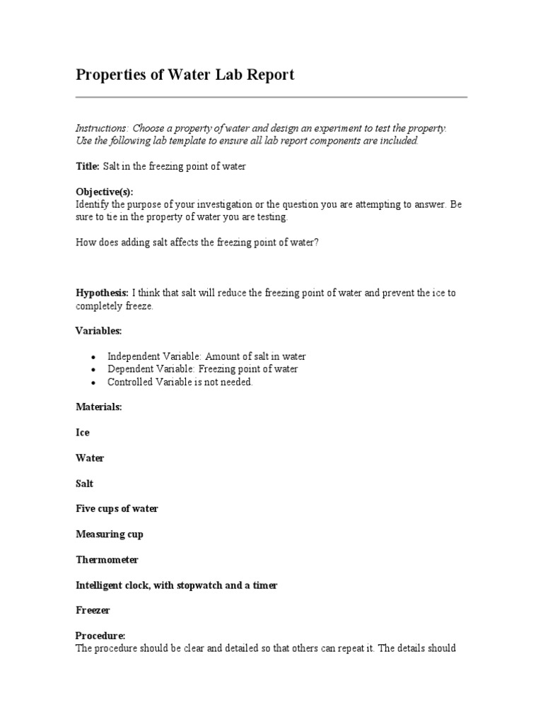 Salt's Effect on Water Freezing Point | PDF | Water | Experiment