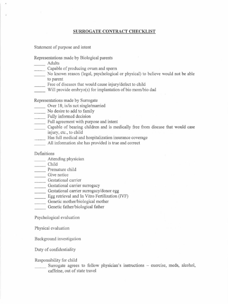 Surrogate Contract Checklist | PDF