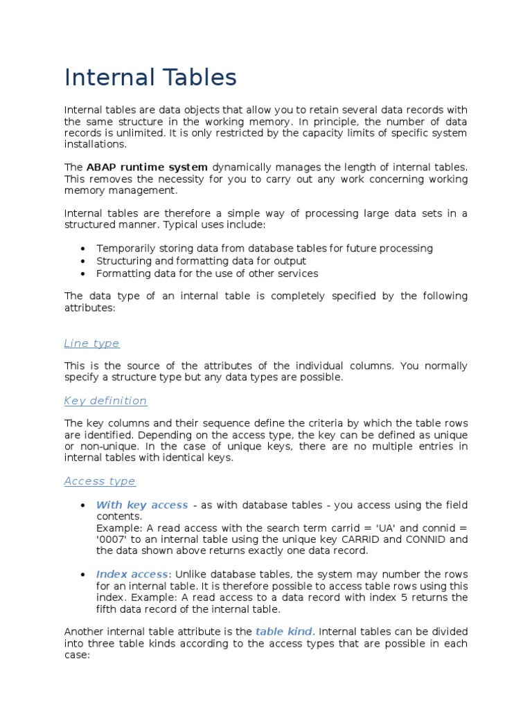 Internal Tables Sap | PDF | Database Index | Data Type