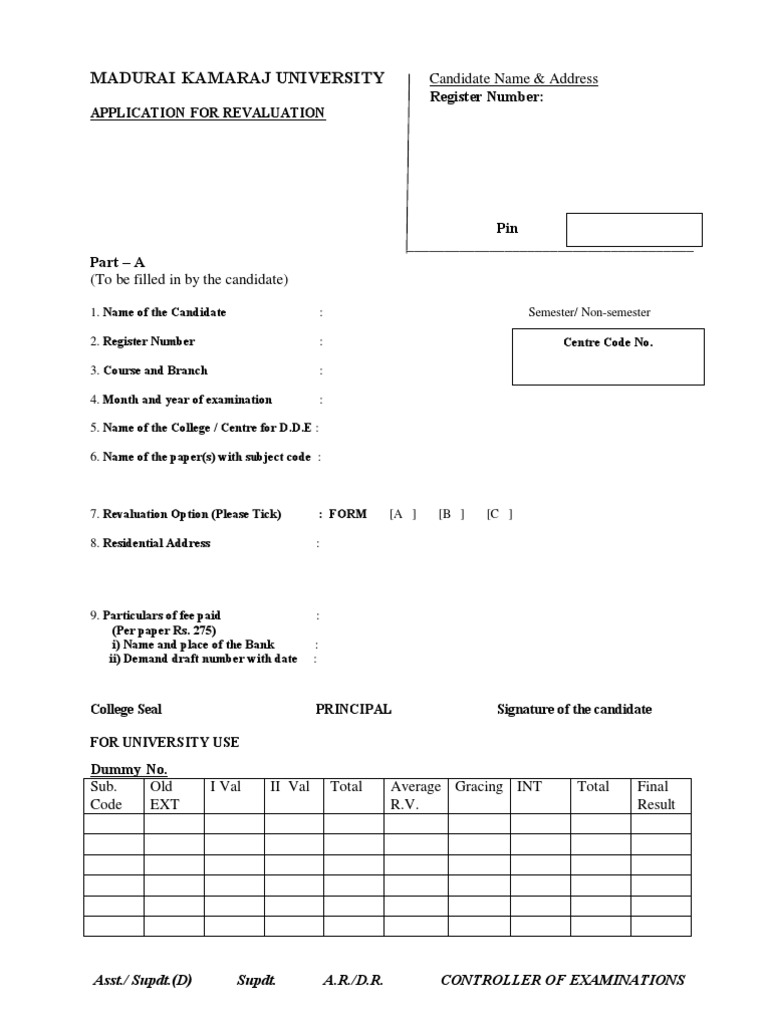 MKU Revaluation Form | Academia | Personal Growth