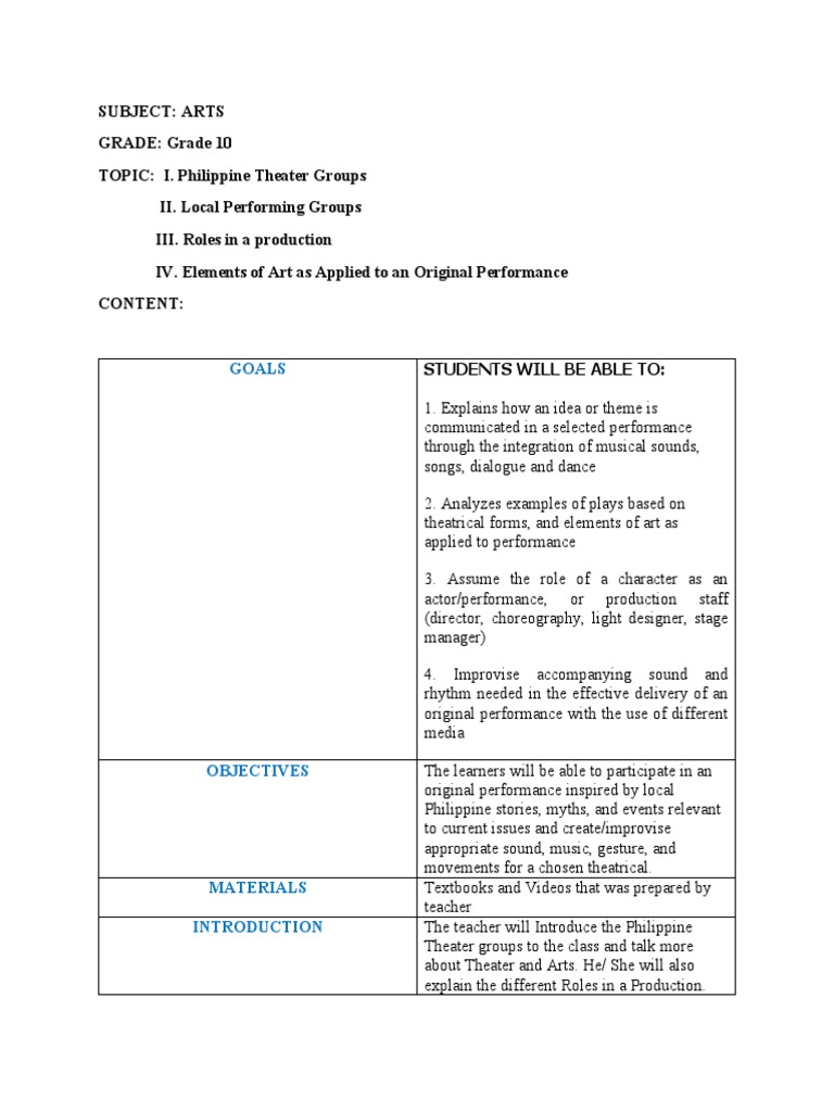 Outlined Lesson Plan | PDF | Theatre | Improvisation
