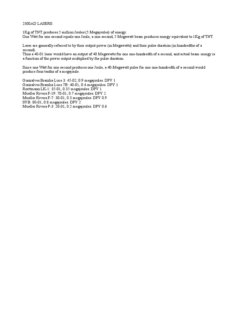 2300AD Laser Energy Output Guide | PDF