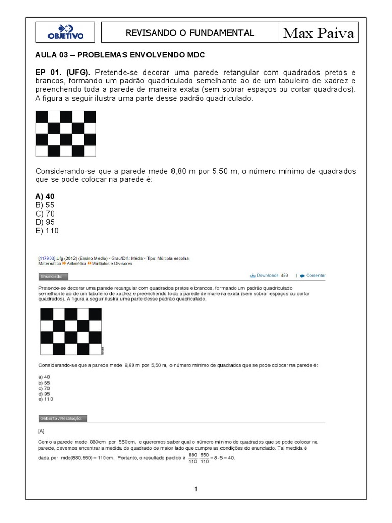 Aula 03 - Problemas Envolvendo MDC - Sol | PDF