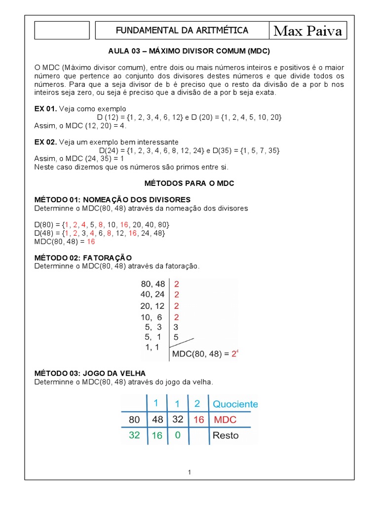 Aula 03 - Problemas Envolvendo MDC | PDF | Número inteiro | Aritmética