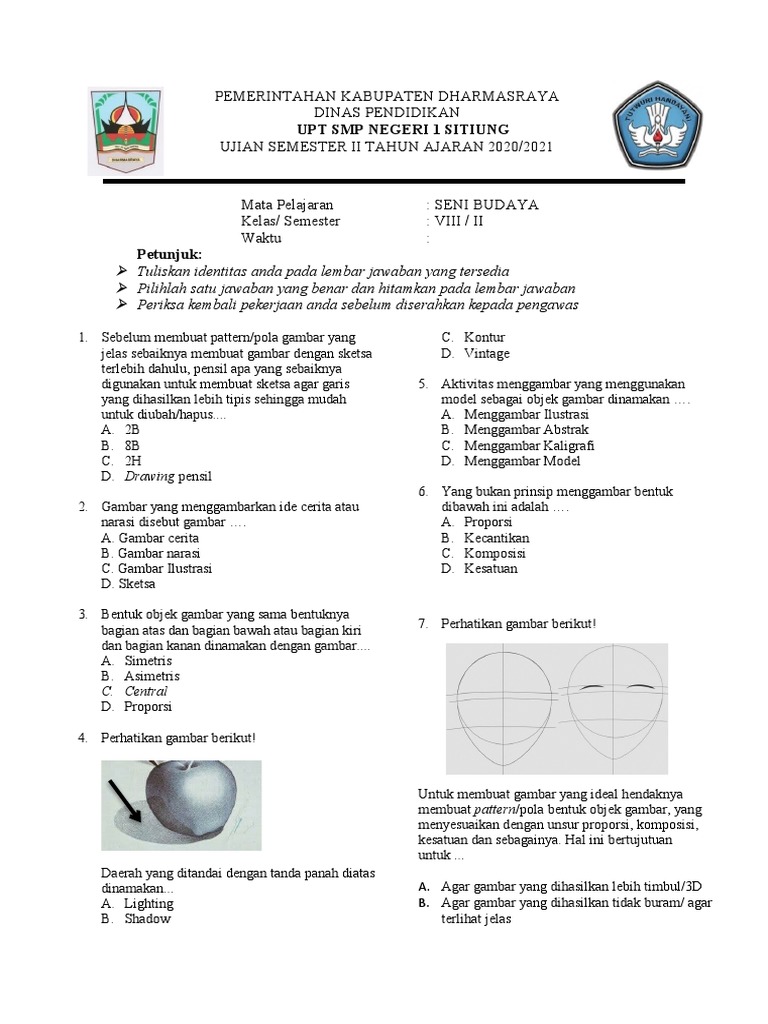 Soal Ujian Seni Budaya Kelas Viii Genap Ujian | PDF