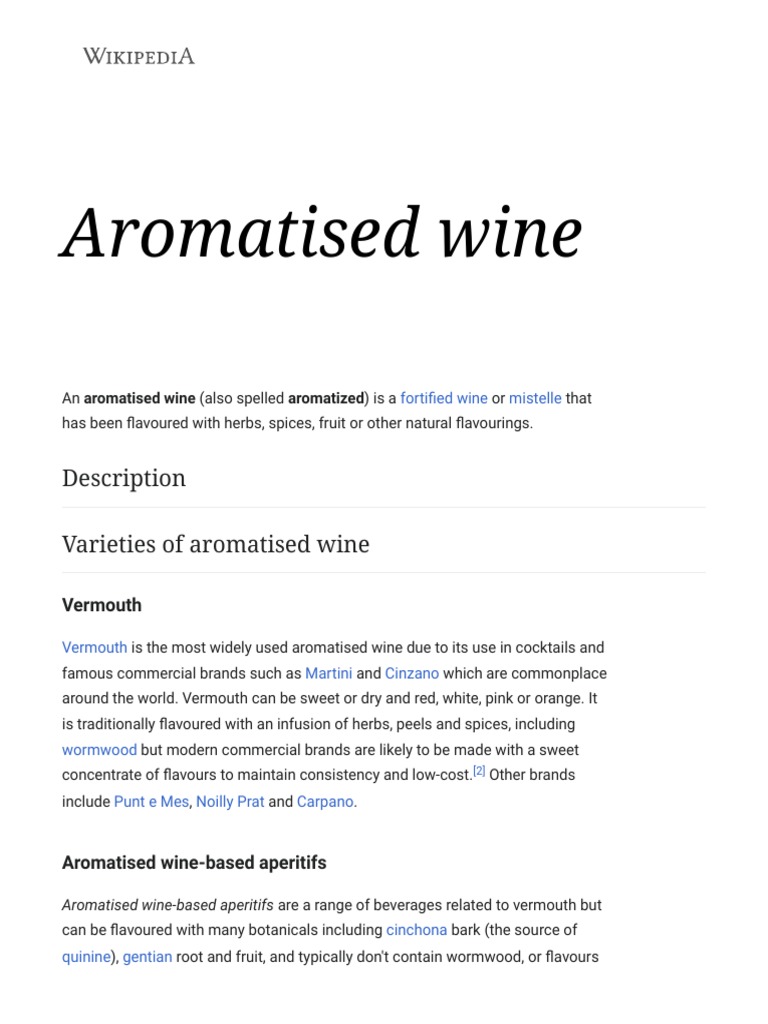 Aromatised Wine - Wikipedia | PDF | Distilled Drinks | Drink
