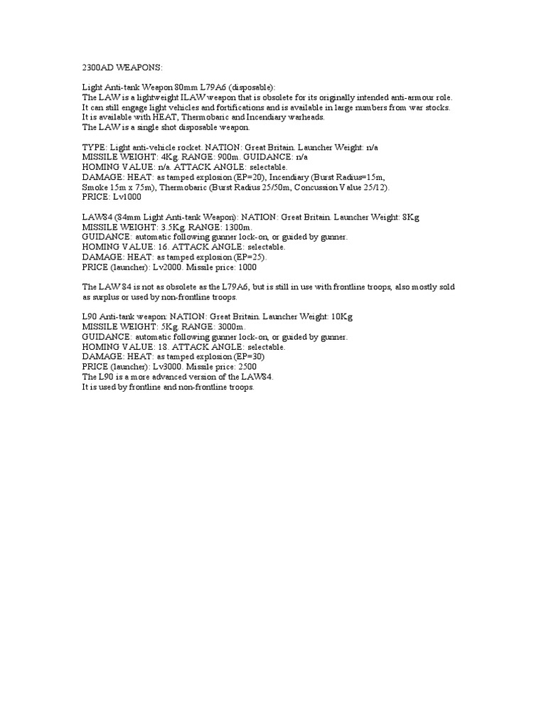 2300AD Light Anti-Tank Weapons Guide | PDF | History