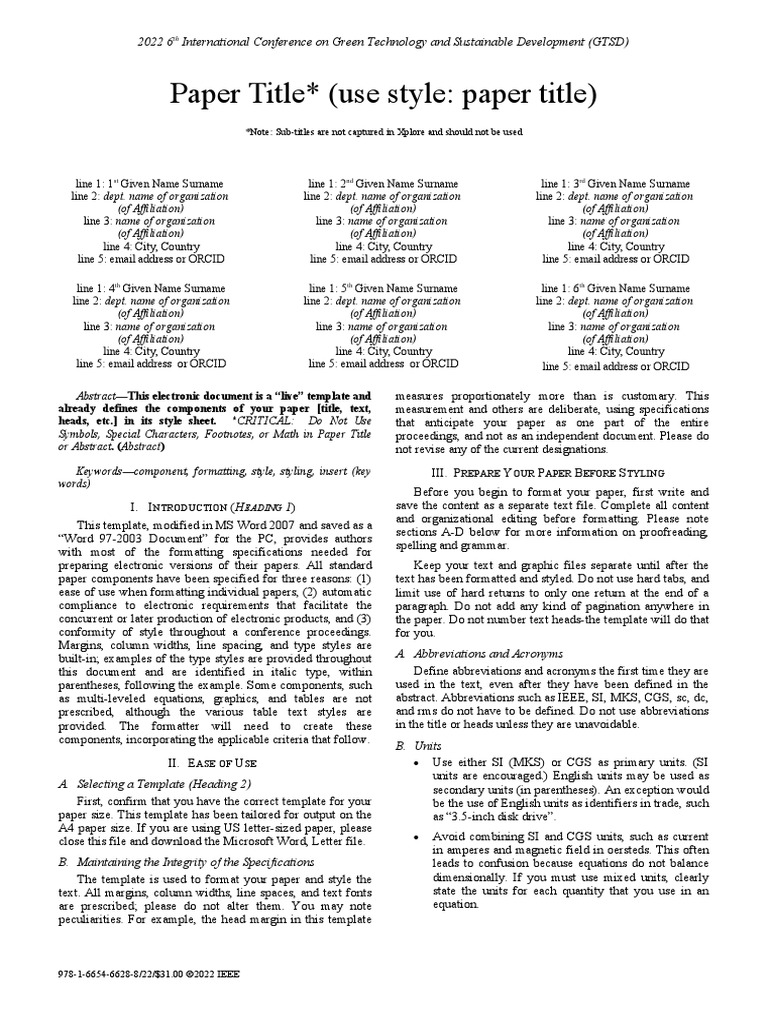 IEEE Conference Template A4 | PDF | Bracket | International System Of Units