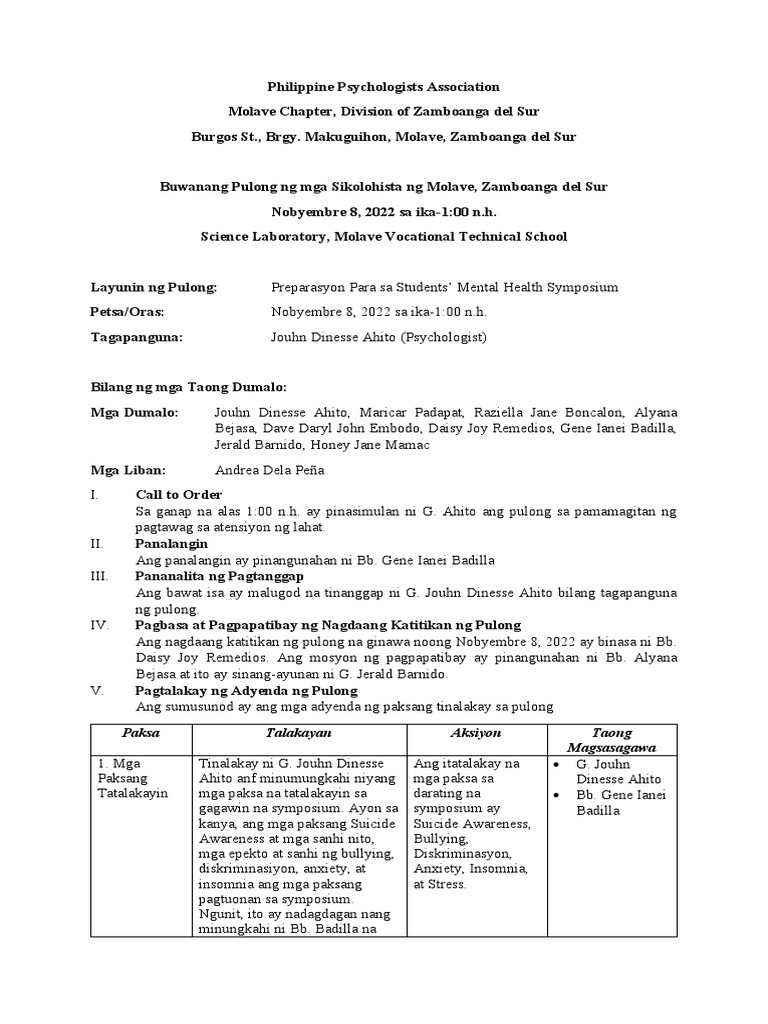 Katitikan NG Pulong v2 | PDF