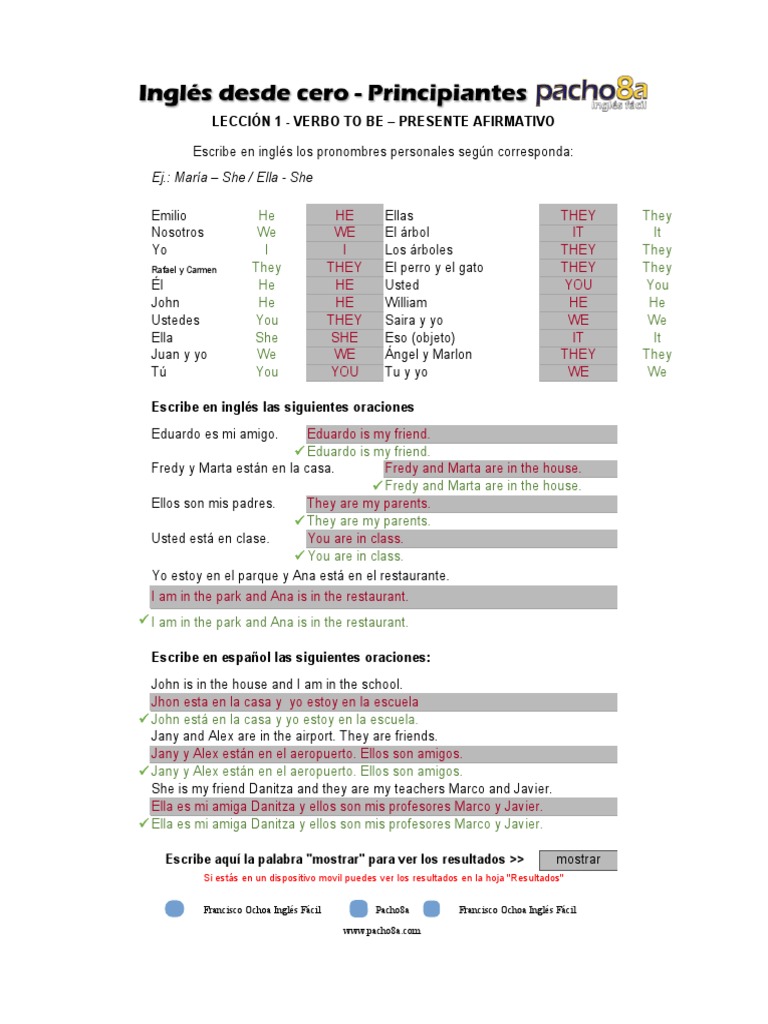 Lección 1 - Pronombres Personales y Verbo To Be | PDF | Lingüística
