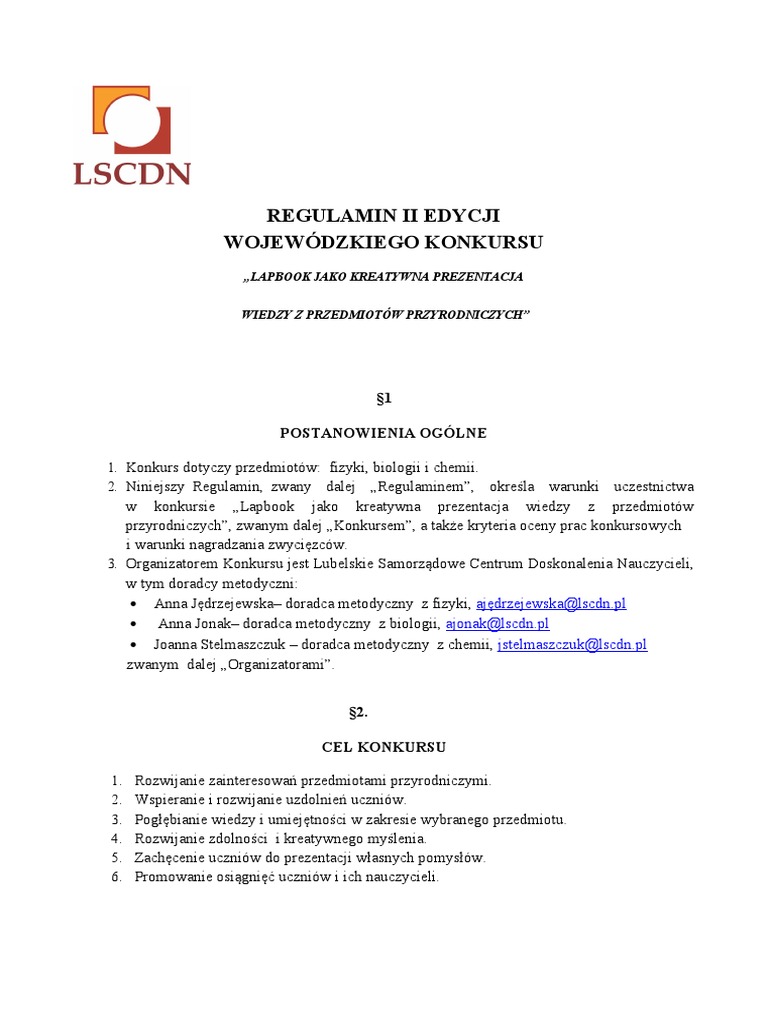 Regulamin Konkursu Na Lapbook 2022 | PDF Regulamin Konkursu Na Lapbook 2022 | PDF