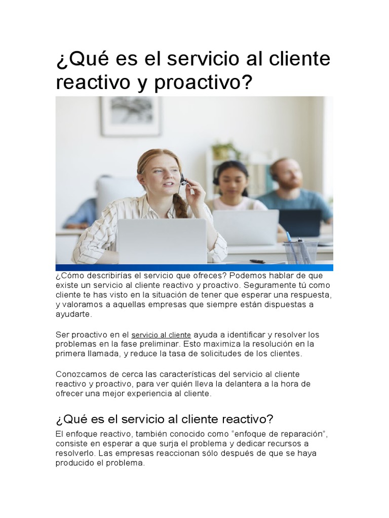 Servicio al Cliente: Reactivo vs Proactivo | PDF | Servicio al Cliente ...