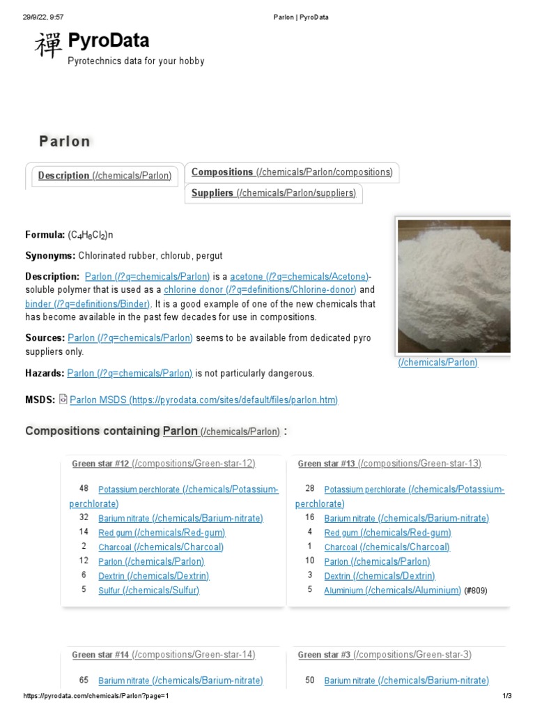 Parlon - PyroData 2 | PDF | Perchlorate | Physical Sciences