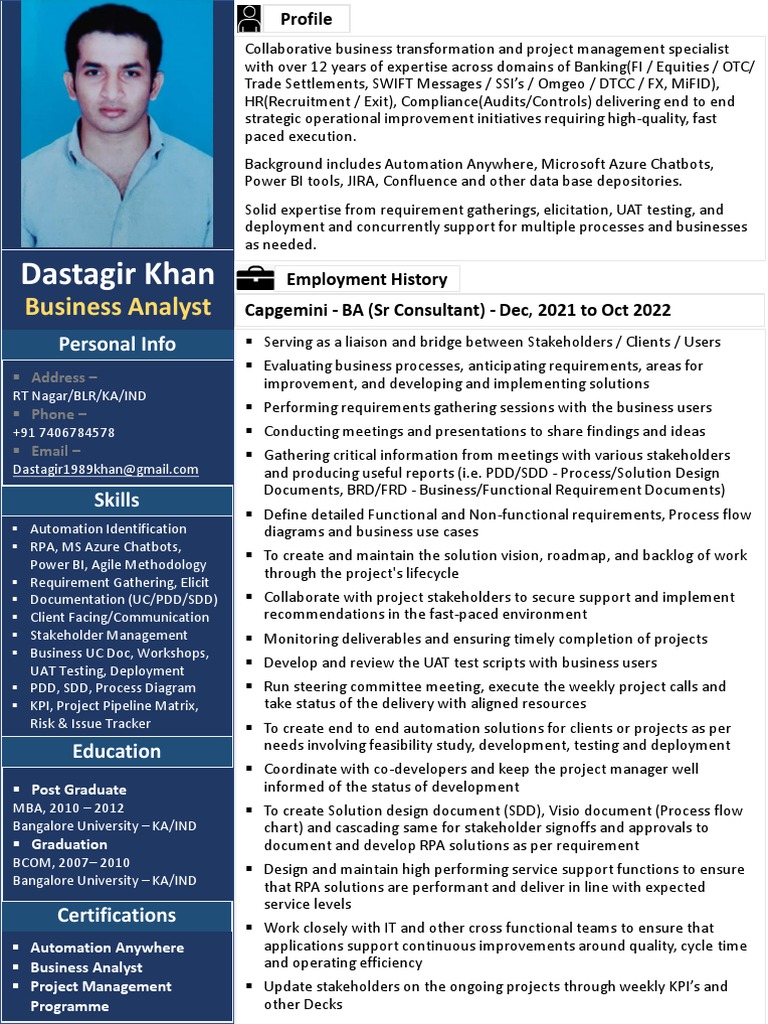 Dastagir Khan: Business Analyst | PDF | Loans | Automation