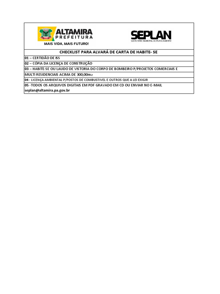 Checklist para Alvará de Habite-se | PDF | Tecnologia e Engenharia