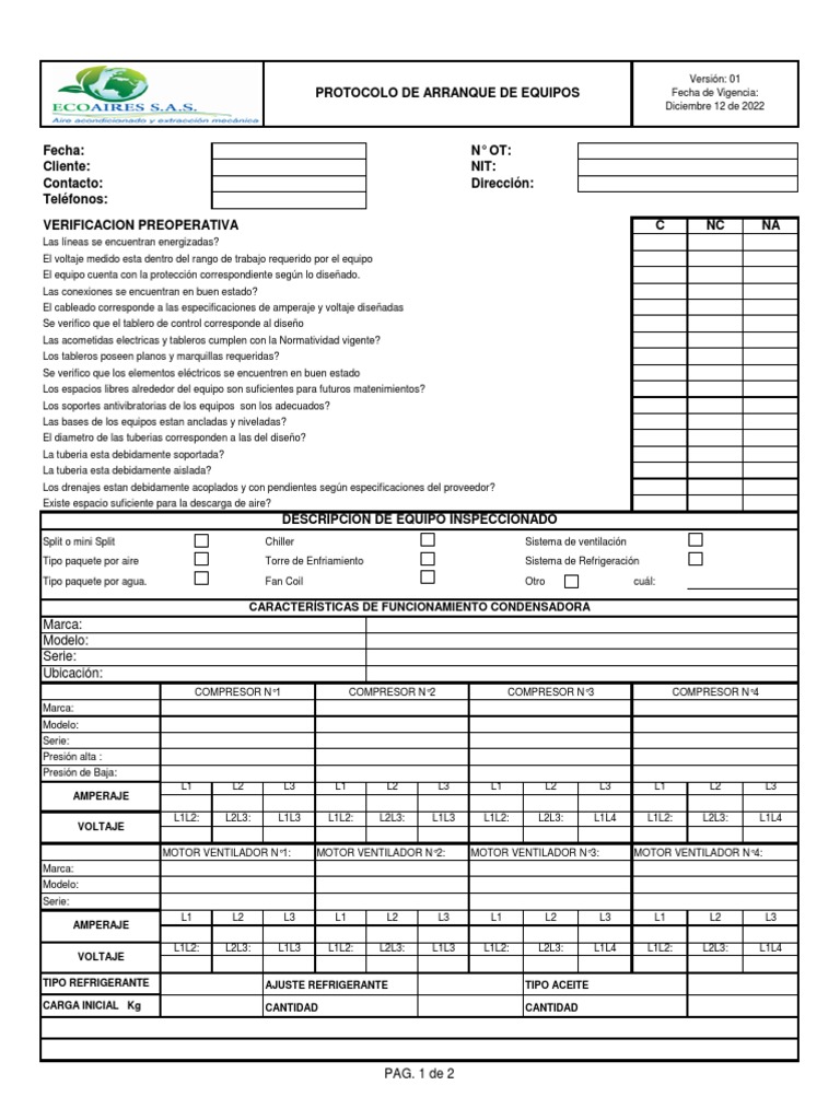 Formato Protocolo Arranque de Equipos | PDF | Bienes manufacturados ...