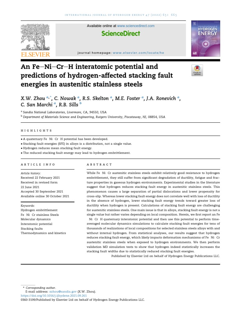 An Fe Ni CR H Interatomic Potential and Predictions of 2022 International Jo | PDF | Dislocation ...