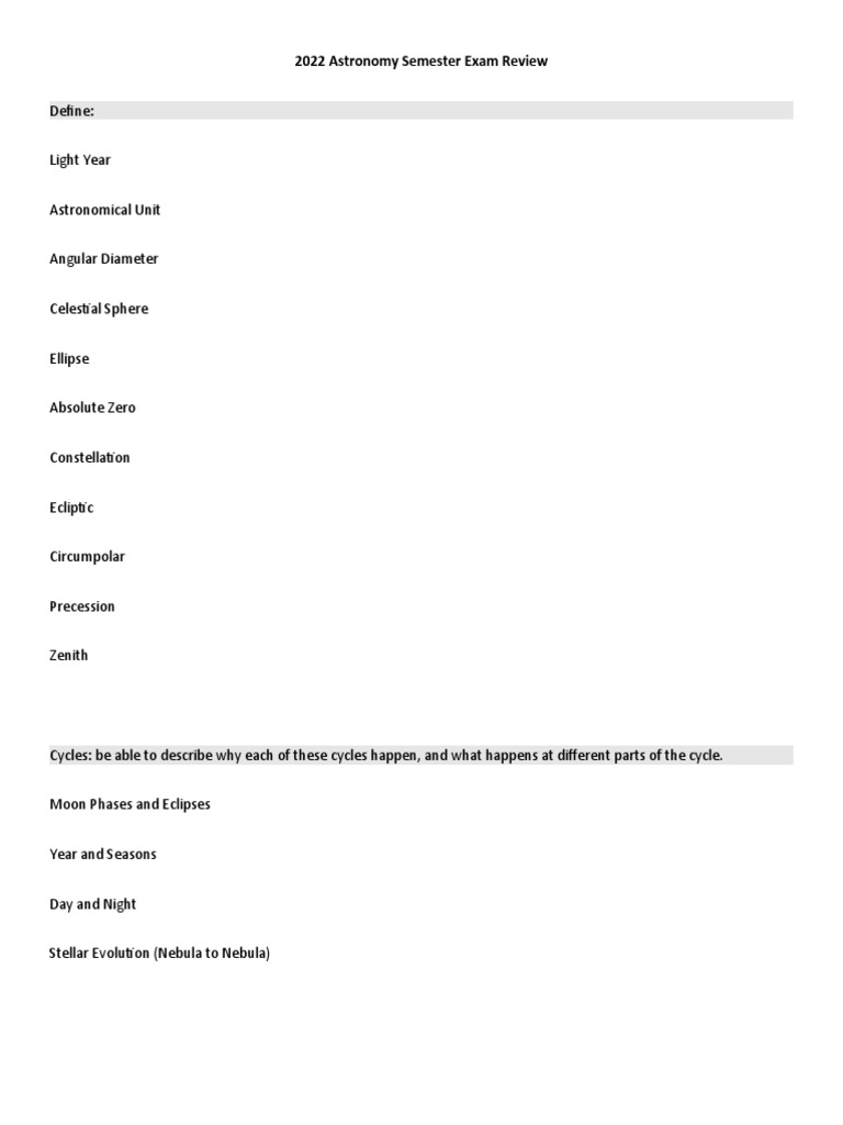 2022 Astronomy Semester Exam Review | PDF | Social Science | Science ...