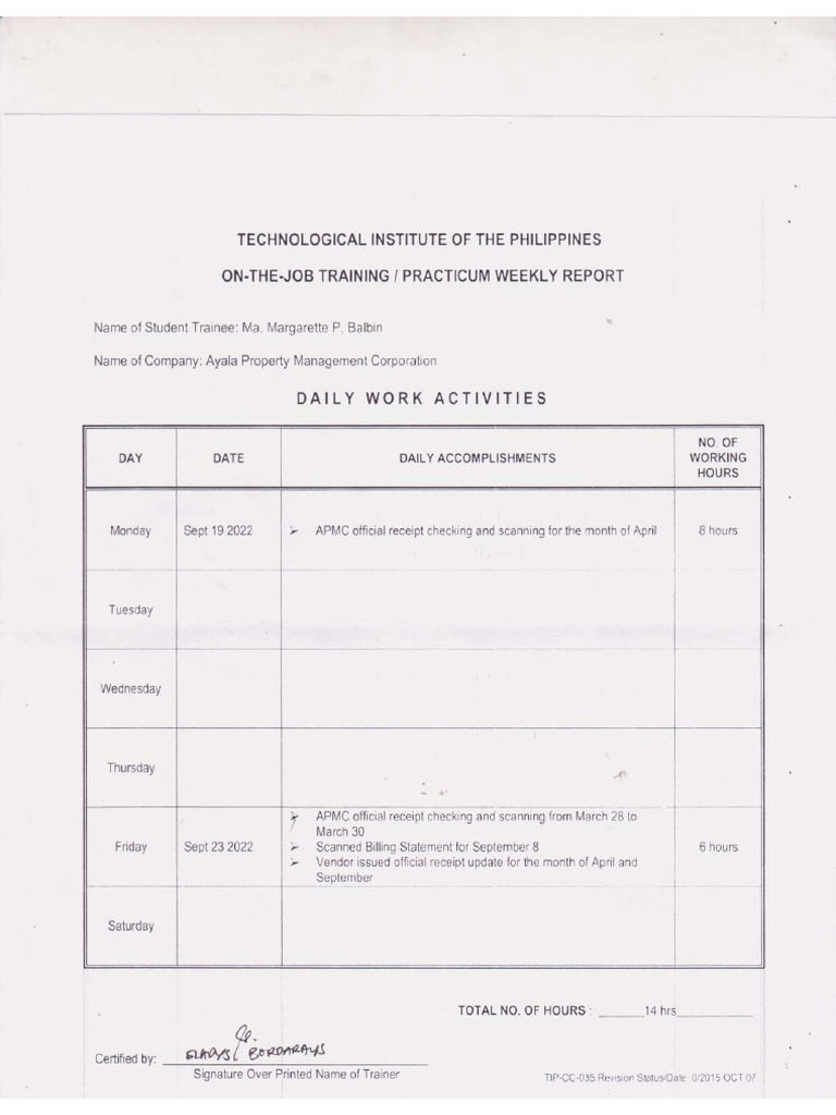 Ojt Progress Report Week 5 | PDF