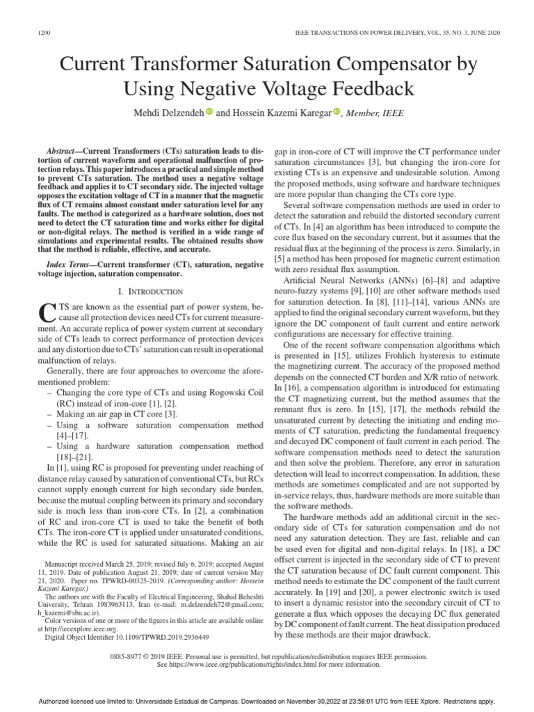 Current Transformer Saturation Compensator By Using Negative Voltage