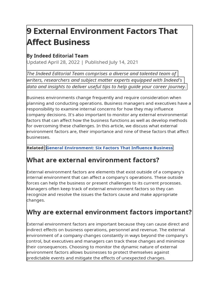 9 External Environment Factors That Affect Business | Download Free PDF ...
